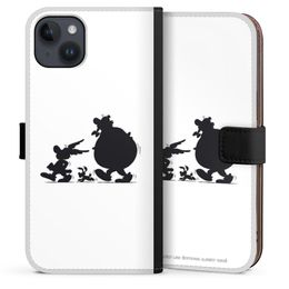DeinDesign iPhone 14 Plus Handy Klapph&uuml;lle Handyh&uuml;lle aus Kunst Leder schwarz Flip Case Official Licensed Product Obelix Asterix Sideflip mit langer Lasche
