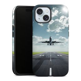 DeinDesign iPhone 15 Handy Panzer Handyh&uuml;lle robuste Outdoor H&uuml;lle Schutzh&uuml;lle matt Wanderlust Airplane Urlaub Tough Case