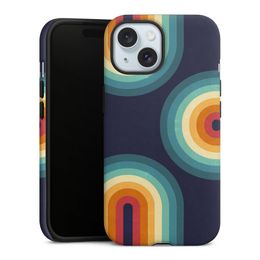 DeinDesign iPhone 15 Handy Panzer Handyh&uuml;lle robuste Outdoor H&uuml;lle Schutzh&uuml;lle matt Retro Colourful Rainbow Tough Case