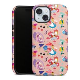 DeinDesign iPhone 15 Handy Panzer Handyh&uuml;lle robuste Outdoor H&uuml;lle Schutzh&uuml;lle matt Alice In Wonderland Muster Disney Tough Case
