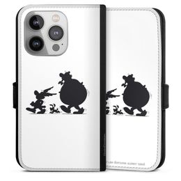 DeinDesign iPhone 14 Pro Handy Klapph&uuml;lle Handyh&uuml;lle aus Kunst Leder schwarz Flip Case Official Licensed Product Obelix Asterix Sideflip mit langer Lasche