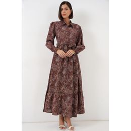 Maxi-Shirtkleid mit Paisley-Muster und G&uuml;rtel