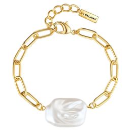 YOKOAMII Damen Gliederarmband "Y800", Metall, gold, Metall, Armb&auml;nder, mit Perle (synth.)