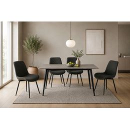 Essgruppe OTTO HOME, B:140cm H:73,5cm T:80cm, grau, Metall, Stahl, Stein, Sitzm&ouml;bel-Sets, "Juniper", Tisch 140x80cm in Sinterstein-Keramikoptik mit 4