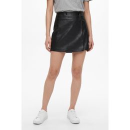 Only Damen Lederimitatrock "ONLASTRIA FAUX LEATHER SHORT SKIRT OTW", schwarz, Gr. M, unifarben, Web, Obermaterial: 100% Polyester, R&ouml;cke, mit Knopf