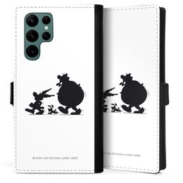 DeinDesign Galaxy S22 Ultra Handy Klapph&uuml;lle Handyh&uuml;lle aus Kunst Leder schwarz Flip Case Official Licensed Product Obelix Asterix Sideflip mit langer Lasche