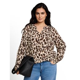 Tom Tailor PLUS Damen Langarmblusebraun beige leo print, Gr. 50, bedruckt, Web, Obermaterial: 100% Viskose, Blusen, Sommer Tunika im Leo-Look / Gro&szlig;e