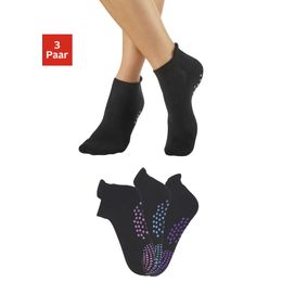Lavana Damen ABS-Socken "Damensocken mit Fu&szlig;frottee", Gr. 39, schwarz, Baumwollmischung, Socken, mit farbigen Noppen