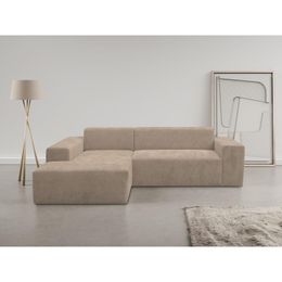WERK2 Ecksofa &raquo;Zeus-L 253 cm breit, bequemes Cord-Sofa in L-Form, urbanes Design&laquo; Organische curvy-trend Couch mit gro&szlig;er Komfort-Ottomane braun 100% 