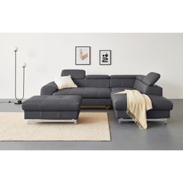 COTTA Ecksofa &raquo;Chef L-Form, B: 257cm, Leder, inkl. Kopfteilverstellung&laquo; optionale Schlaffunktion, moderne Metallkufen H 12cm, Wellenfederung braun 