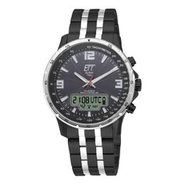 ETT Herren ETT Funk-Multifunktionsuhr &raquo;Professional WorldTimer&laquo; Armbanduhr, Solar, Herrenuhr, Edelstahlarmband, analog, digital, Tag schwarz 