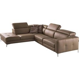 Egoitaliano Ecksofa &raquo;Matt, hoher Sitzkomfort und aufwendige Detailverarbeitung, L-Form&laquo; mit Ottomane, inkl. verstellbarer Kopfteile zum Relaxen beige Leder &raquo;BULL&laquo;