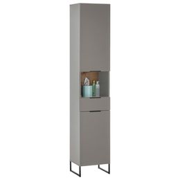 Hochschrank Denver, Grau, Eiche, Metall, 3 F&auml;cher, 1 Schublade(n) Schubladen, 38x195x32 cm, Zusatzausstattung erh&auml;ltlich, stehend, Badezimmer, Badezimmerschr&auml;nke, Hochschr&auml;nke