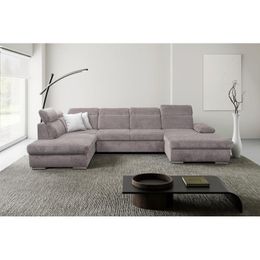 WERK2 Wohnlandschaft &raquo;Cordoba 359 x 232 cm inkl. Bett modern und bequem&laquo; Struktur weich, U-Form, XXL, Schlaffunktion, Bettkasten 100% Polyester B/H/T: