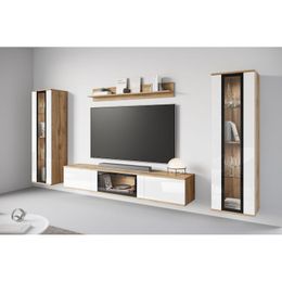 Home Affaire Wohnwand &raquo;Caro, stehend und h&auml;ngend montierbar&laquo; Komplett-Set, Vitrine T&uuml;ranschlag links/rechts wechselbar, 4 Stk. tlg. braun 