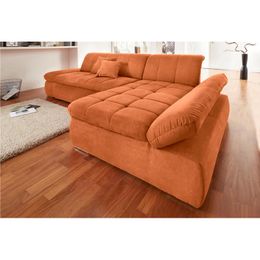 DOMO collection Ecksofa &raquo;NMORIC XXL, 300x172x80cm, viel Platz, bequem, L-Form&laquo; wahlweise mit Bettfunktion und Armlehnverstellung orange Chenille (85% 