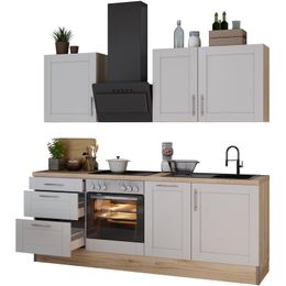 Optifit K&uuml;che &raquo;Ahus&laquo; Breite 225 cm,wahlweise mit E-Ger&auml;ten,MDF Fronten,Soft Close Funktion grau B/H/T: 225cm x 211,8cm x 60cm, ohne E-Ger&auml;te