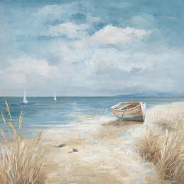 Monee &Ouml;lgem&auml;lde, Blau, Braun, Beige, Holz, Kunststoff, Tanne, vollmassiv, Strand \u0026 Meer, quadratisch, 55x55 cm, Keilrahmen, Bilder und Zubeh&ouml;r, Wandbilder, &Ouml;lgem&auml;lde