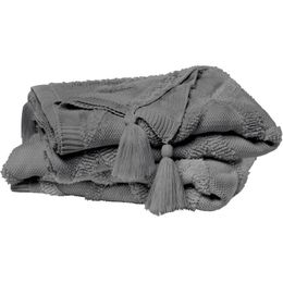 Primera Tagesdecke &raquo;Kuscheldecke Boho&laquo; mit trendigen Bommeln grau Kunstfaser B/L: 130cm x 170cm