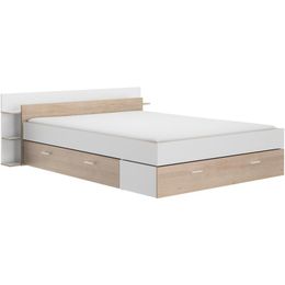 Stauraumbett &raquo;Stauraumbett 160 X 200&laquo; Mit viel Stauraum beige Liegefl&auml;che L&auml;nge B: 200cm x 160cm, Kastanie Natur Nachbildung / Weiss, H&ouml;he Bett: 71cm 