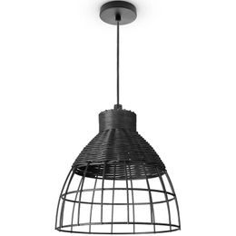 Paco Home Pendelleuchte &raquo;PUCU&laquo; E27 Korb Lampe LED H&auml;ngeleuchte Rattan Esszimmerlampe Boho E27 Vintage schwarz &Oslash; 22cm