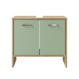 Waschbeckenunterschrank &raquo;Quickset 300&laquo; 60,6 cm breit gr&uuml;n Holzwerkstoff Riviera Eiche quer Nachbildung, B/H/T: 60,6cm x 54,3cm x 28,4cm, T&uuml;ren: 2 Stk.