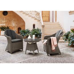 Destiny Balkonset &raquo;MALAGA 2 Se + Kaffeetisch &Oslash; 60x55cm, vintage grau&laquo; Set, 7 Stk. tlg. Aluminium, Polyrattan silber Polyester