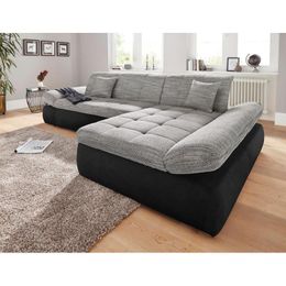 DOMO collection Ecksofa &raquo;PB MORIC wahlweise mit Bettfunktion + Armteilverstellung, L-Form&laquo; im XXL-Format, B/T/H:300/172/80 cm, feine Steppung schwarz 