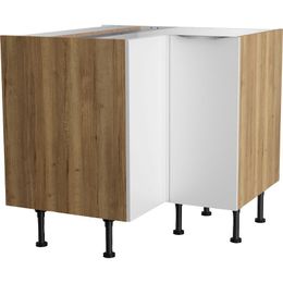 KOCHSTATION Eckunterschrank &raquo;KS-Aken&laquo; wei&szlig; wildeiche Nachbildung, B/H/T: 90cm x 87cm x 58,4cm