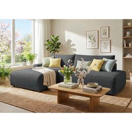 Trendmanufaktur Ecksofa &raquo;Prag, Schlafsofa mit Bettkasten, Couch in L-Form, Breite 253 cm&laquo; in feinem Strukturstoff, anthrazit, Recamiere links grau 95%
