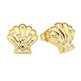 Aniston Jewelry & Watches Damen Aniston JEWELRY & WATCHES Paar Ohrstecker &raquo;Silberohrstecker Muschel-Optik gelbgoldfarben vergoldet&laquo; mit Zirkonia (