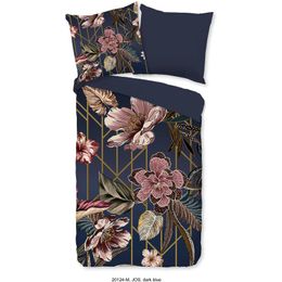 PURE luxury collection Wendebettw&auml;sche &raquo;Jos&laquo; 3 Stk. Mikrofaser, Pflegeleicht, Rei&szlig;verschluss, Wendeoptik, Blume, Blau blau Microfaser, Obermaterial: 