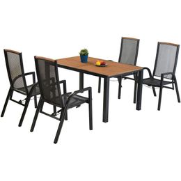 Merxx Garten-Essgruppe &raquo;&raquo;Tilos&laquo;&laquo; Set, R&uuml;ckenabschluss und Armlehnen aus Akazienholz, 5 Stk. tlg. R&uuml;ckenlehne verstellbar durch Gasdruckfeder grau 