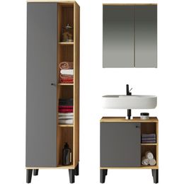 Home Affaire Badm&ouml;bel-Set &raquo;OSLO, Bad im skandinavischen Design, 3-teiliges Badezimmer&laquo; Set, 3 Stk. tlg. grau Holzwerkstoff B/H/T: 121cmcm x 190cmcm x 