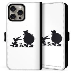 DeinDesign iPhone 16 Pro Handy Klapph&uuml;lle Handyh&uuml;lle aus Kunst Leder schwarz Flip Case Official Licensed Product Obelix Asterix Sideflip mit Lasche