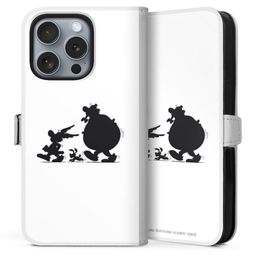 DeinDesign iPhone 16 Pro Max Handy Klapph&uuml;lle Handyh&uuml;lle aus Kunst Leder wei&szlig; Flip Case Official Licensed Product Obelix Asterix Sideflip mit Lasche