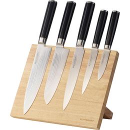 ECHTWERK Magnet-Messerblock 6 incl. Damaszener Messer-Set, ergonomischer Holzgriff aus Pakka-Holz Einheitsgr&ouml;&szlig;e