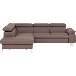 COTTA Ecksofa &raquo;Komaris L-Form, B: 249 cm&laquo; mit Kopfteilverstellung, optional Schlaffunktion, Bettkasten & Licht braun Microfaser PRIMABELLE (100% 