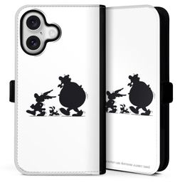 DeinDesign iPhone 16 Handy Klapph&uuml;lle Handyh&uuml;lle aus Kunst Leder schwarz Flip Case Official Licensed Product Obelix Asterix Sideflip mit Lasche
