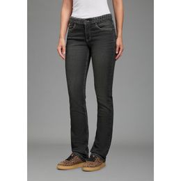 Arizona Damen Gerade Jeans &raquo;mit Jeansg&uuml;rteloptik&laquo; Straight-Fit, gerader Beinverlauf, normale Leibh&ouml;he schwarz 40, N-Gr