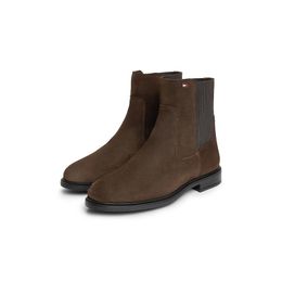 Tommy Hilfiger Damen Chelseaboots &raquo;ENAMEL FLAG SUEDE ANKLE CHELSEA&laquo; Blockabsatz, Businessboots mit breitem Stretcheinsatz braun 38