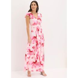 bonprix Maxikleid, rosa, Gr.44/46 (L), Elegantes Jeryeskleid mit sch&ouml;nem Knotendetail in der Taille und Mini-Fl&uuml;gel&auml;rmel