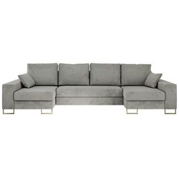 Wohnlandschaft mit Schlaffunktion Dorain silber Ma&szlig;e (cm): B: 312 H: 95 Sofas > Sofas nach Material > Stoffsofas &raquo; Sofa DE