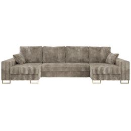 Wohnlandschaft mit Schlaffunktion Dorain braun Ma&szlig;e (cm): B: 312 H: 95 Sofas > Sofas nach Material > Stoffsofas &raquo; Sofa DE