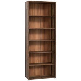 Regal, Dunkelbraun, Graubraun, Holzwerkstoff, 5 F&auml;cher, 73.7x197.5x34.8 cm, Typenauswahl, Beim&ouml;bel erh&auml;ltlich, stehend, Wohnzimmer, Regale, B&uuml;cherregale