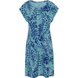 Damen Sommerkleid in A-Form, bedruckt royalblau-aquamarin-bedruckt, Gr&ouml;&szlig;e 52/54