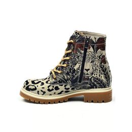 Goby Schn&uuml;rstiefel 'NJR129' Damen Gr&ouml;&szlig;e 40 beige / dunkelrot / schwarz