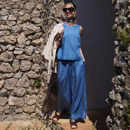 LANDS' END 7/8-Schlupfhose aus Lyocell-Mix in Petite-Gr&ouml;&szlig;e, Damen, size: petite, Blau, Baumwolle/Lyocell (Viskose), by Lands' End