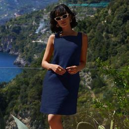 LANDS' END Premium Reinleinen-Shiftkleid in Tall-Gr&ouml;&szlig;e, Damen, size: tall, Blau, by Lands' End