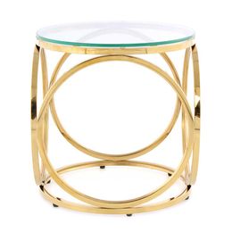 Pharao24.de Glas Beistelltisch mit Ringgestell in Goldfarben rund